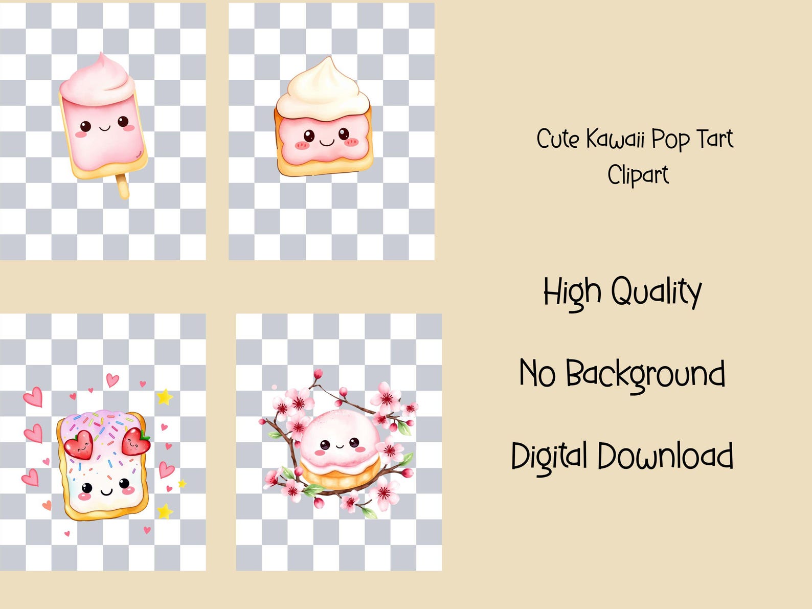 Kawaii Pop Tart Clipart, Whimsical Pastries, Sweet Food Illustrations ...