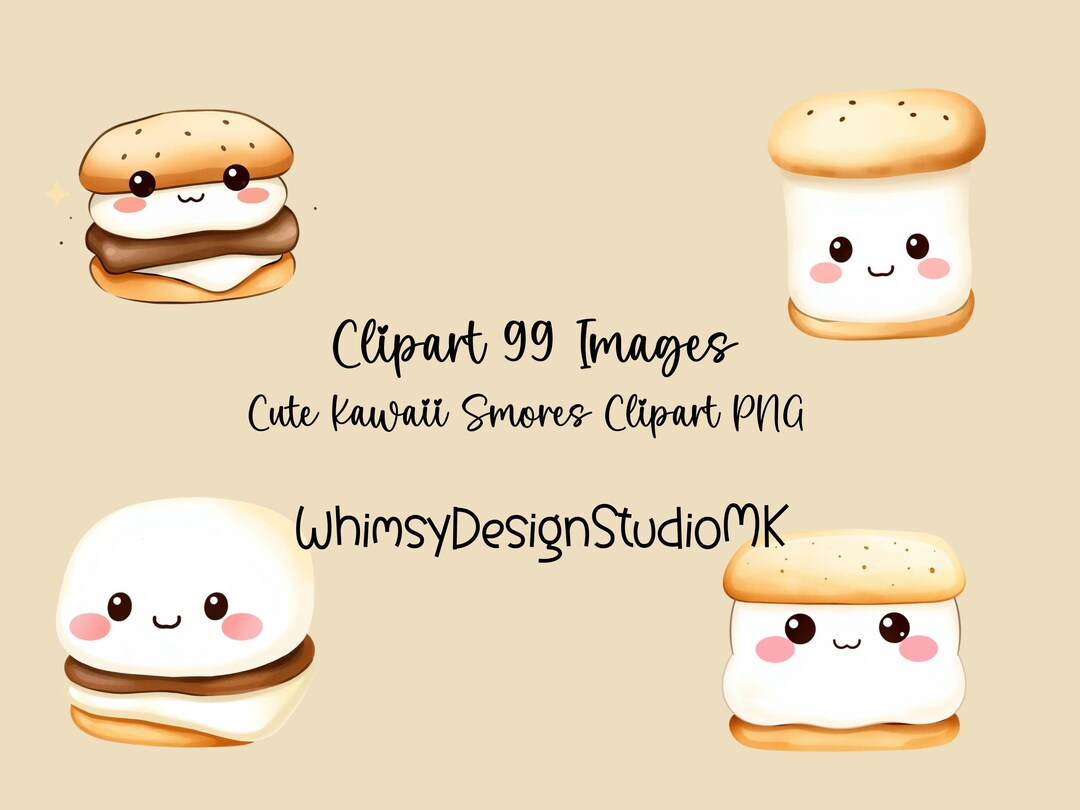 Cute Kawaii Smores Clipart, Camping Clipart, Cute Kawaii Food, Smores ...
