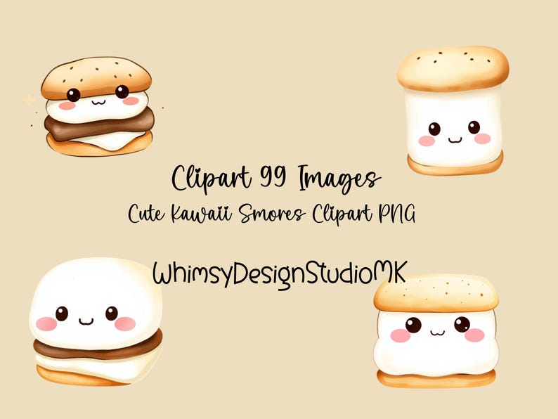 Cute Kawaii Smores Clipart, Camping Clipart, Cute Kawaii Food, Smores ...