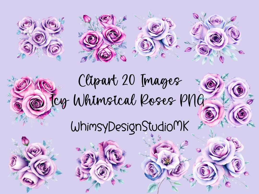Watercolor Icy Whimsical Roses Clipart Watercolor Floral Pastels ...