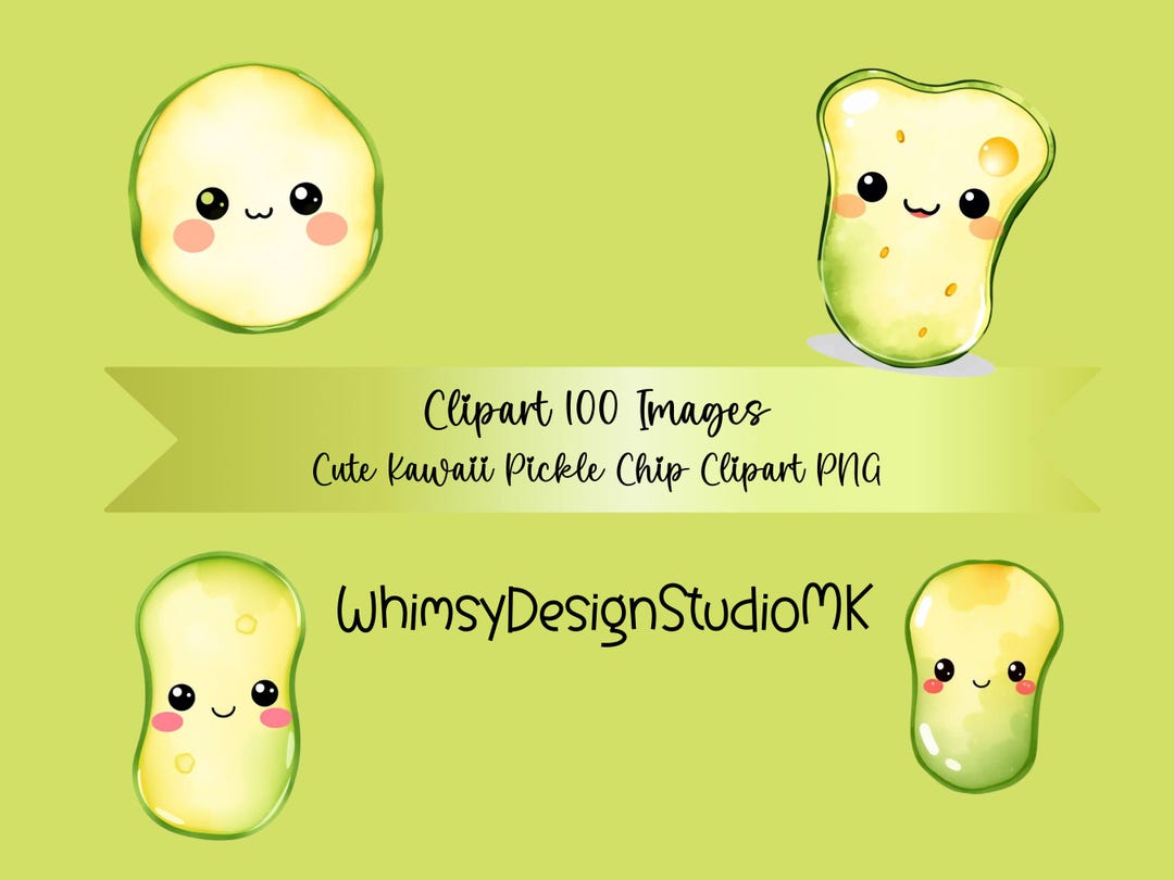Kawaii Pickle Chip Clipart PNG Bundle | Food Illustration Set (100 ...