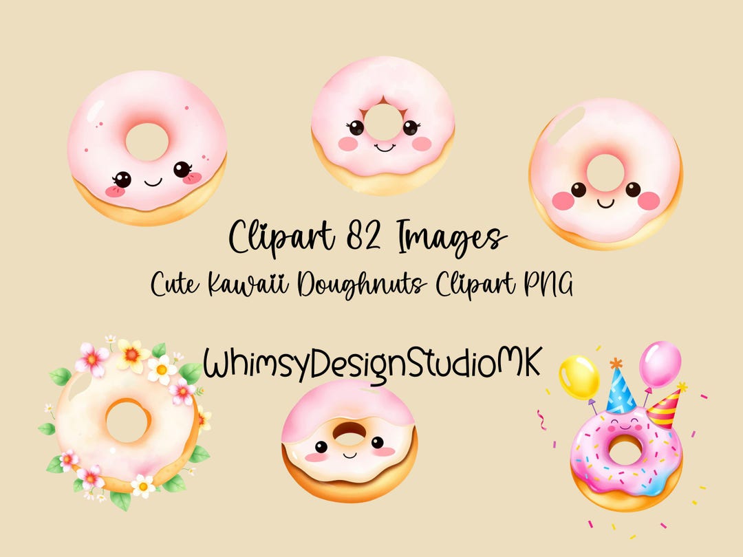 Cute Kawaii Doughnut Clipart, Adorable Donut Art, Kawaii Food Clipart ...