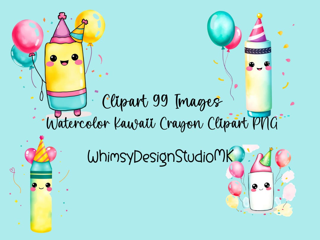 Watercolor Kawaii Crayon Clipart, School Supplies Art, Crafts Clipart ...