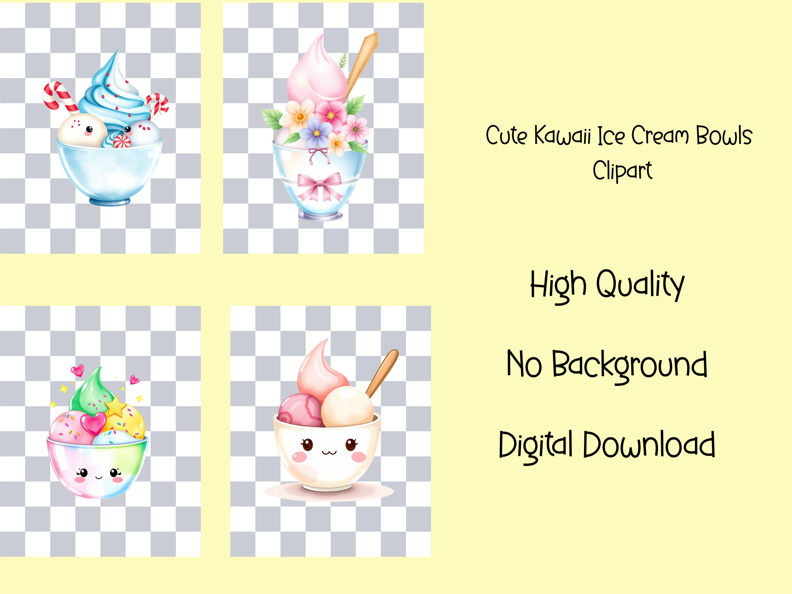 Cute Kawaii Ice Cream Clipart, Dessert Bowl Art, Cute Food, Digital Art ...