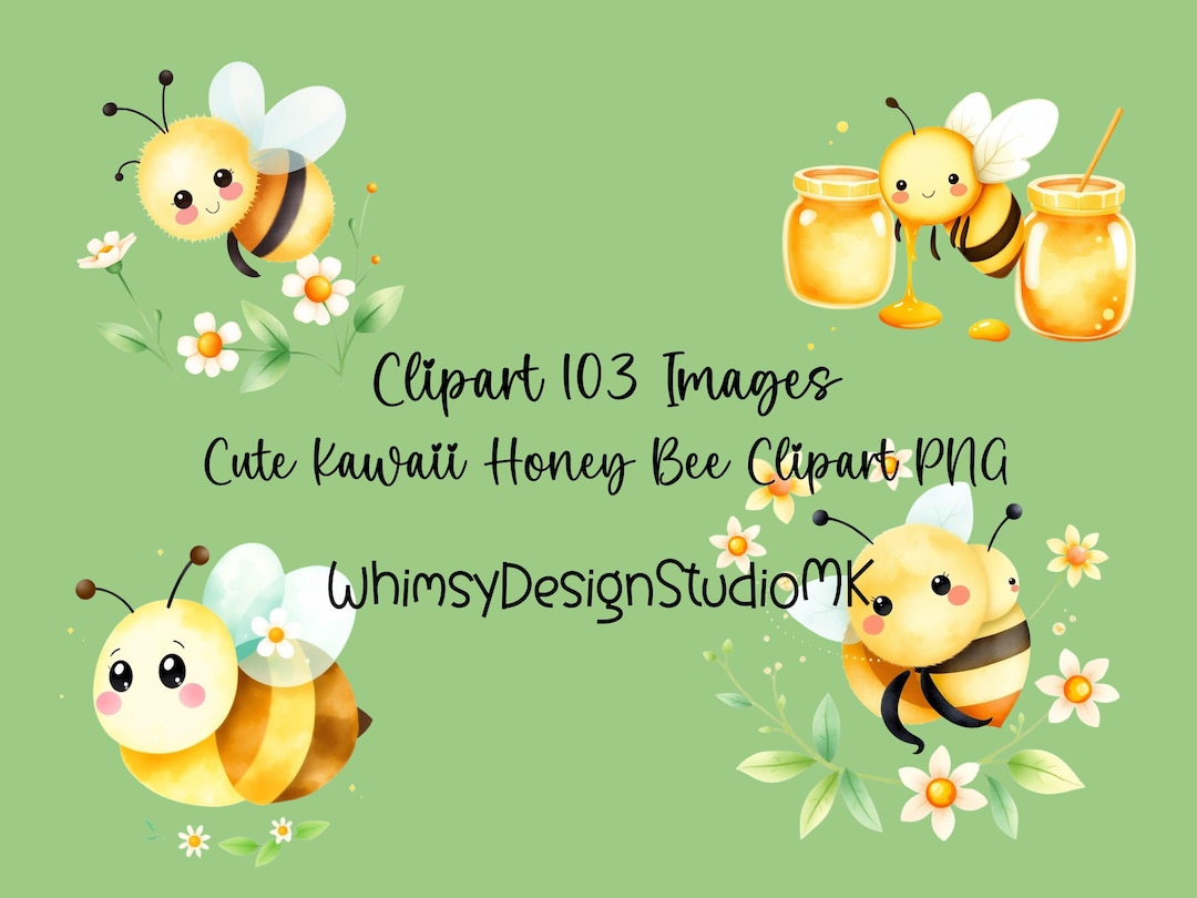 Cute Kawaii Honey Bee Clipart, Cartoon Bee Digital Art, Bee ...