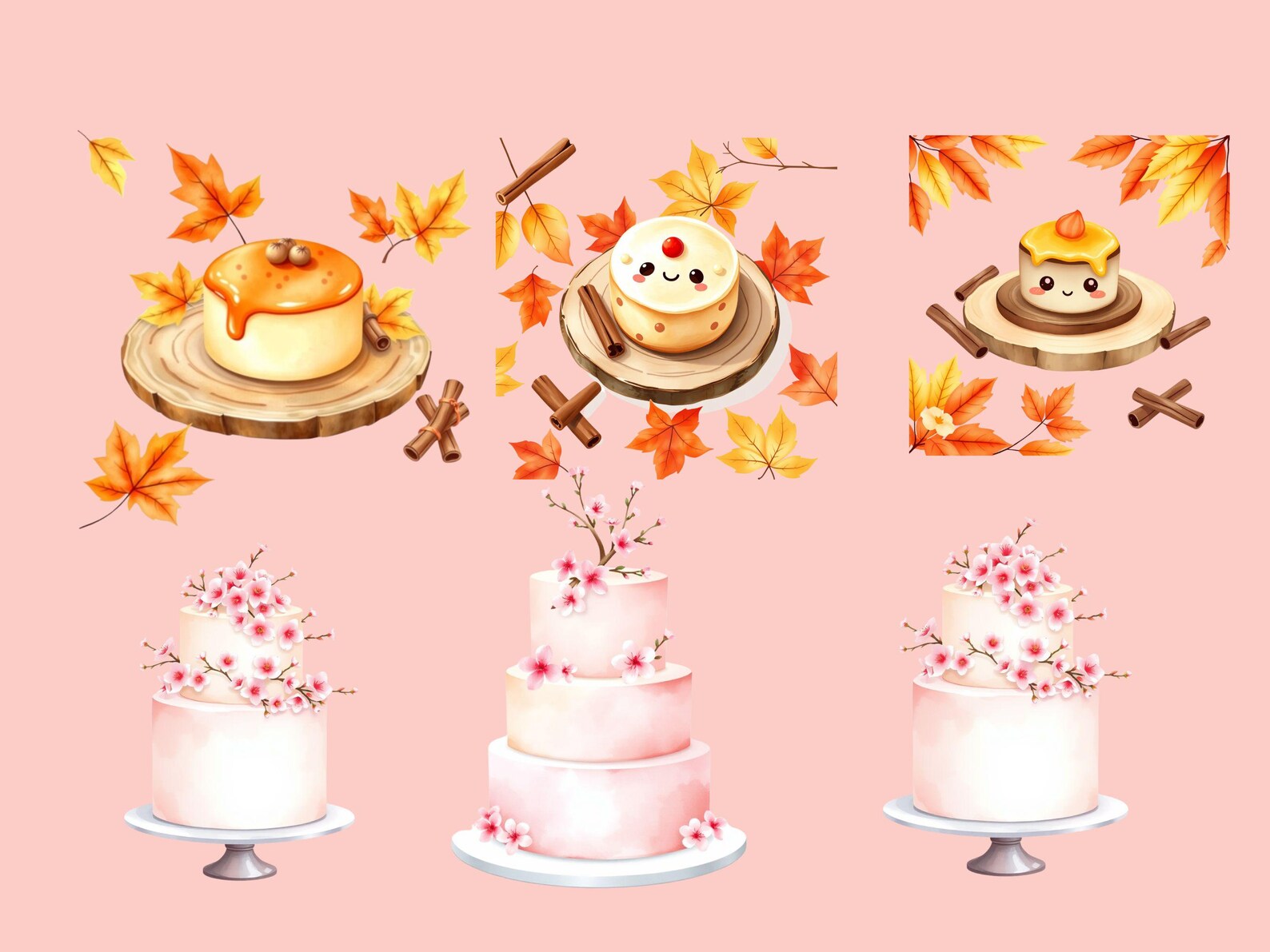 Cute Kawaii Cakes Clipart, Kawaii Food Illustration, Cake Art, Digital ...