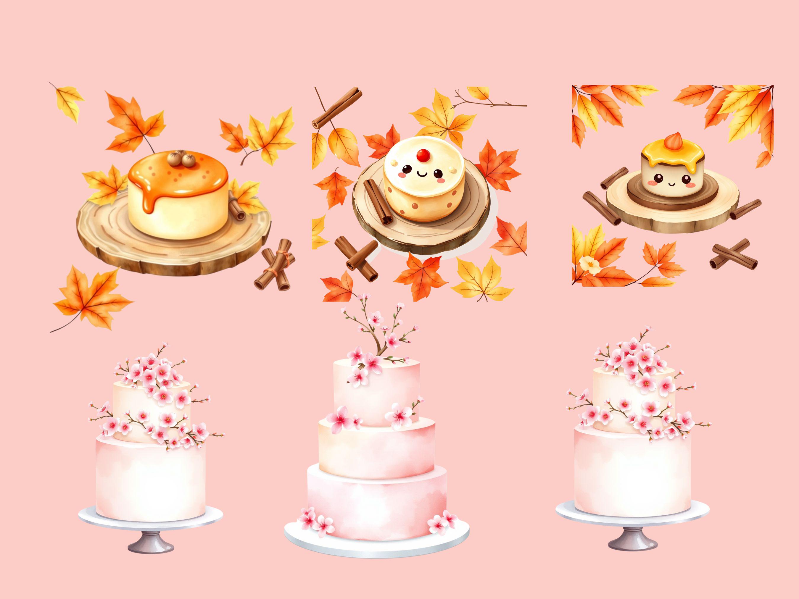 Cute Kawaii Cakes Clipart, Kawaii Food Illustration, Cake Art, Digital ...