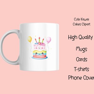 Cute Kawaii Cakes Clipart, Kawaii Food Illustration, Cake Art, Digital ...