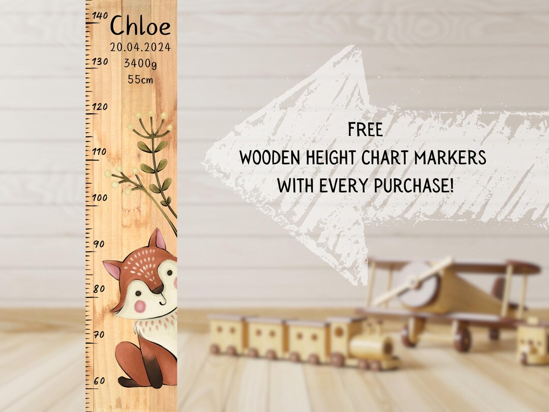 Baby Height Chart Fox, Wall Growth Chart Ruler, Personalized Growth ...