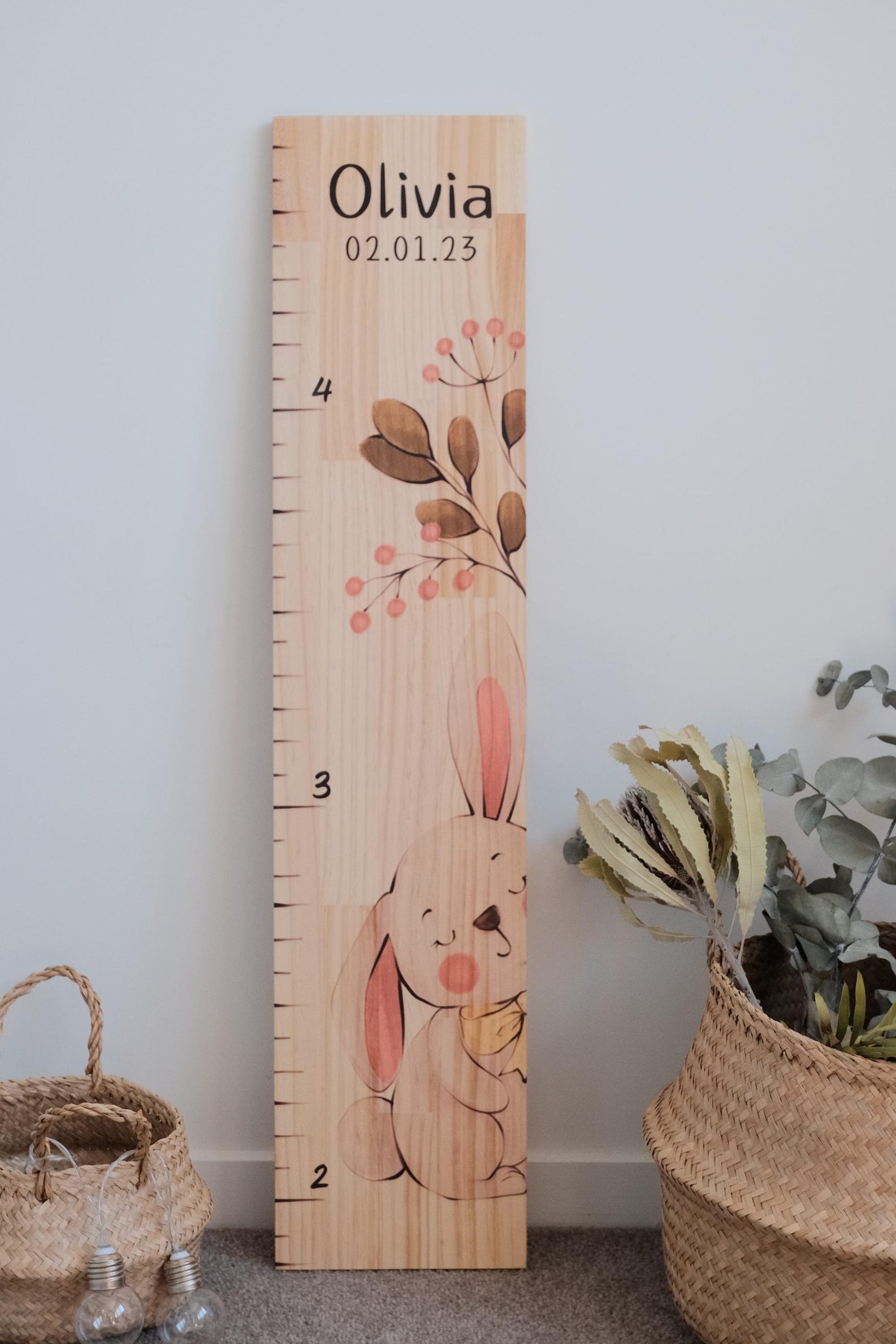 Bunny Measuring Board, Wooden Ruler Growth Chart, Personalized Chart ...