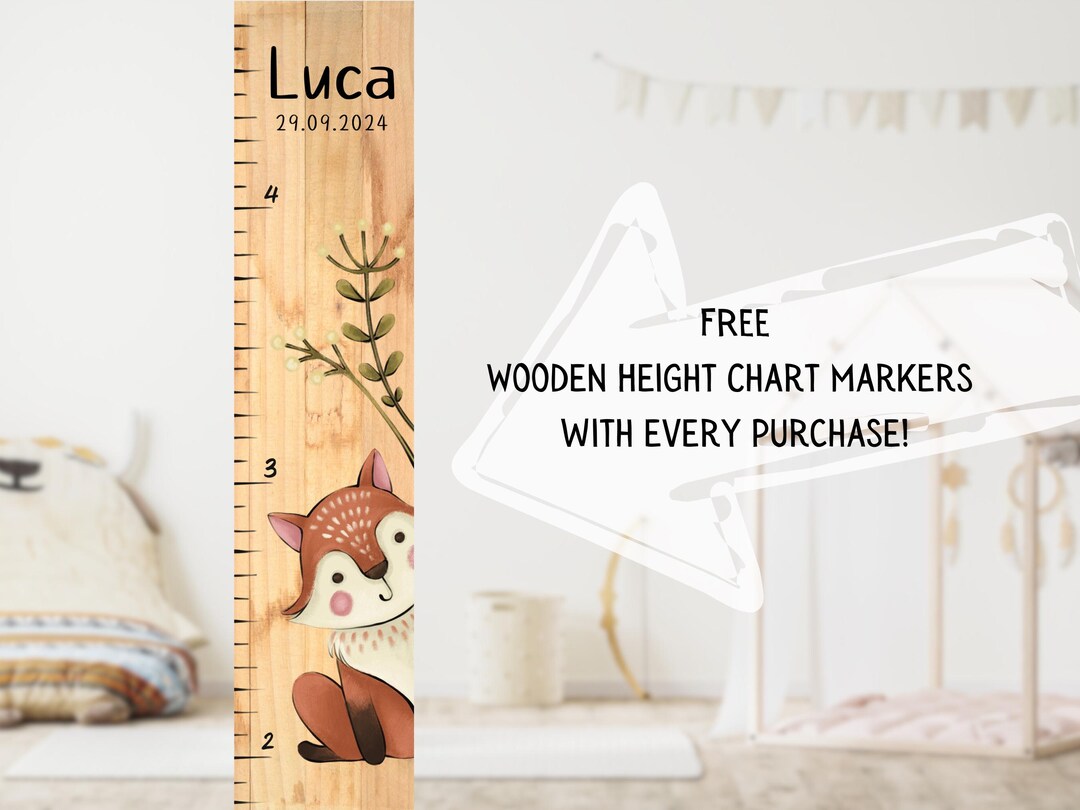 Kids Height Chart Fox, Child Growth Chart Wood, Height Chart Kids, Wall ...