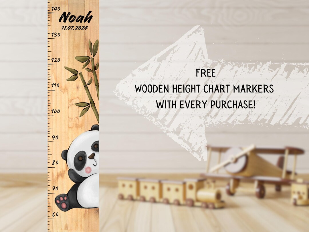 Panda Growth Chart Wood, Baby Nursery Wall Decor, Height Measuring ...