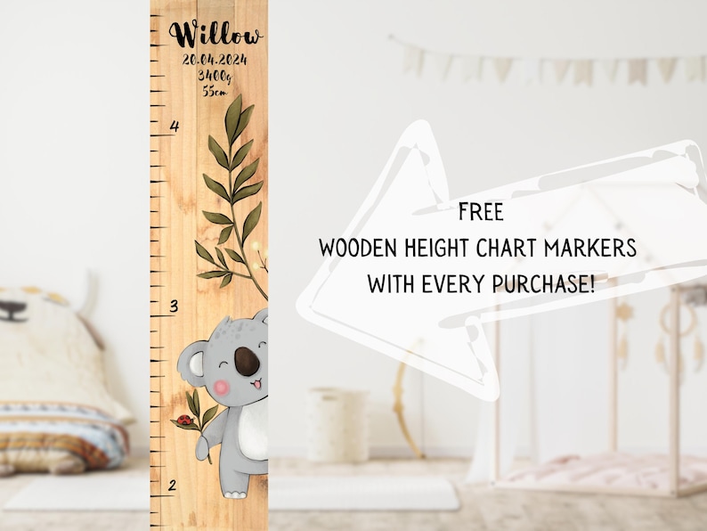 Koala Measuring Board, Growth Charts Wood, Kids Growth Chart for Wall ...