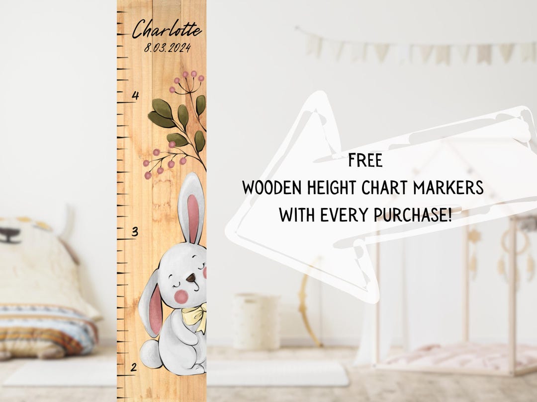Bunny Measuring Board, Wooden Ruler Growth Chart, Personalized Chart ...
