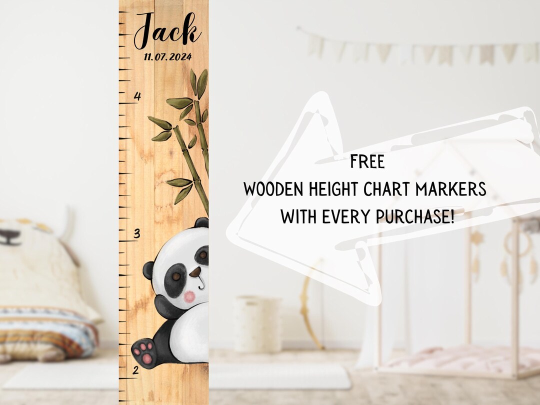 Growth Chart for Kids Panda, Growth Chart Ruler, Wooden Personalized ...