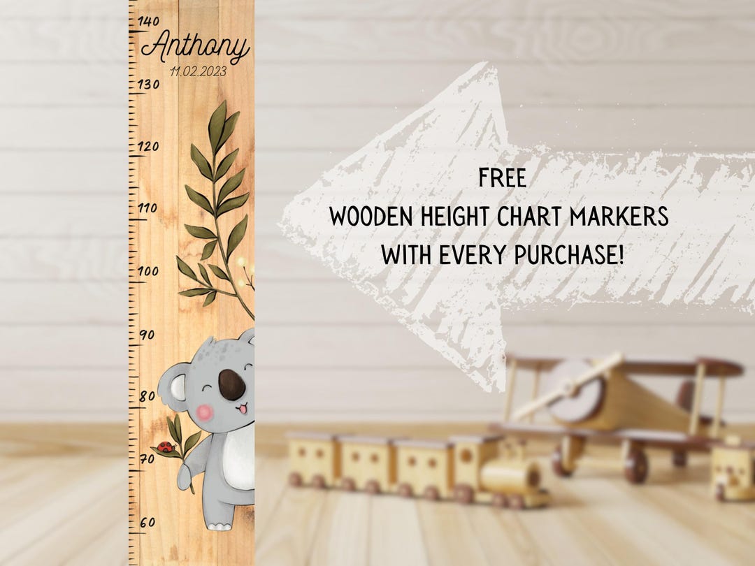 Koala Hight Ruler, Wooden Ruler Growth Chart, Growth Chart Personalized ...