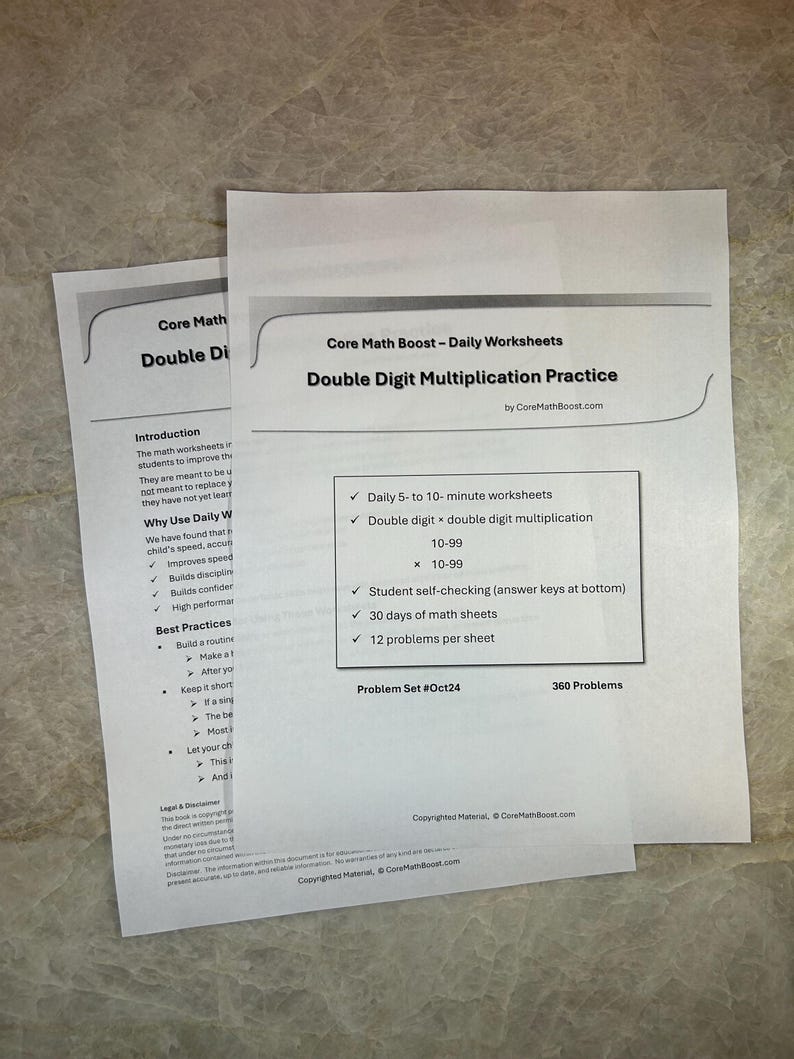 Daily 5-minute Multiplication Worksheets - Double Digit X Double Digit ...