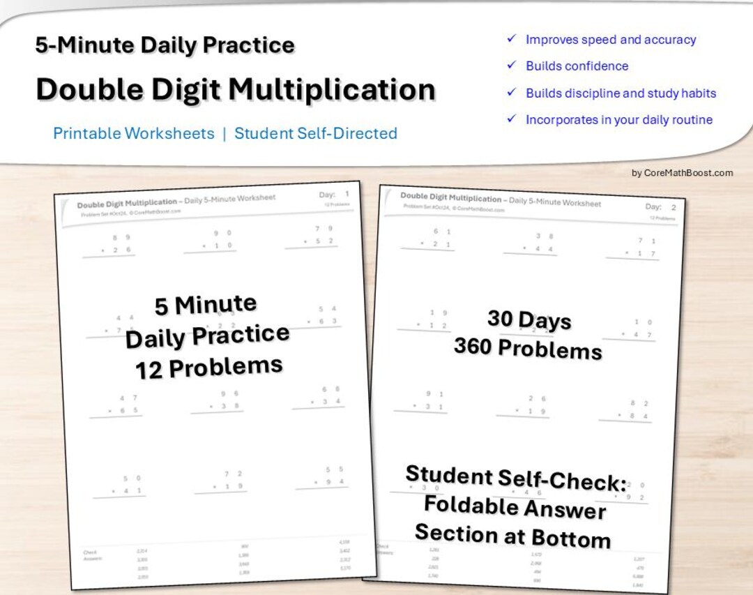 Daily 5-minute Multiplication Worksheets - Double Digit X Double Digit ...