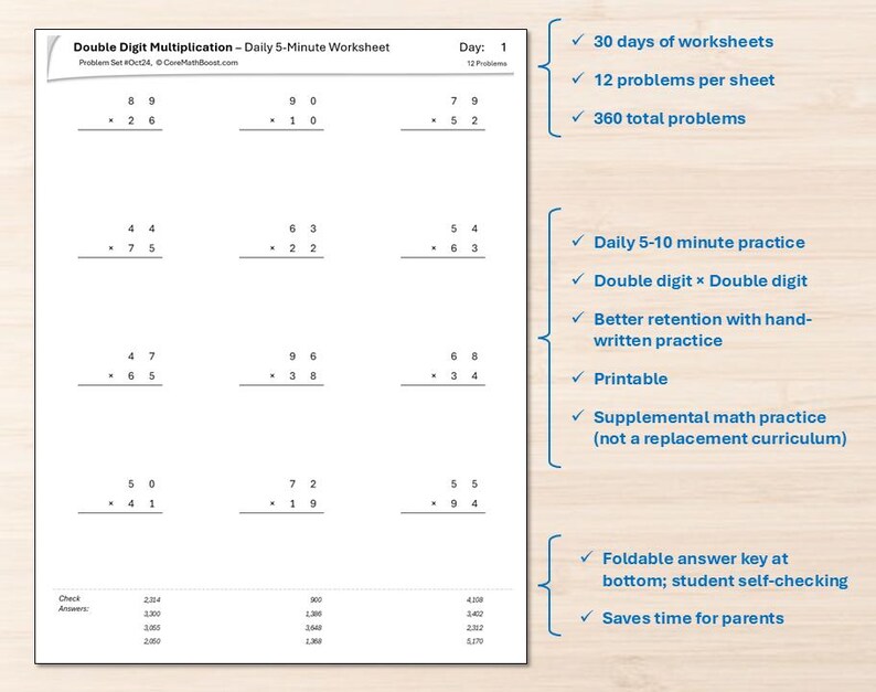 Daily 5-minute Multiplication Worksheets - Double Digit X Double Digit ...