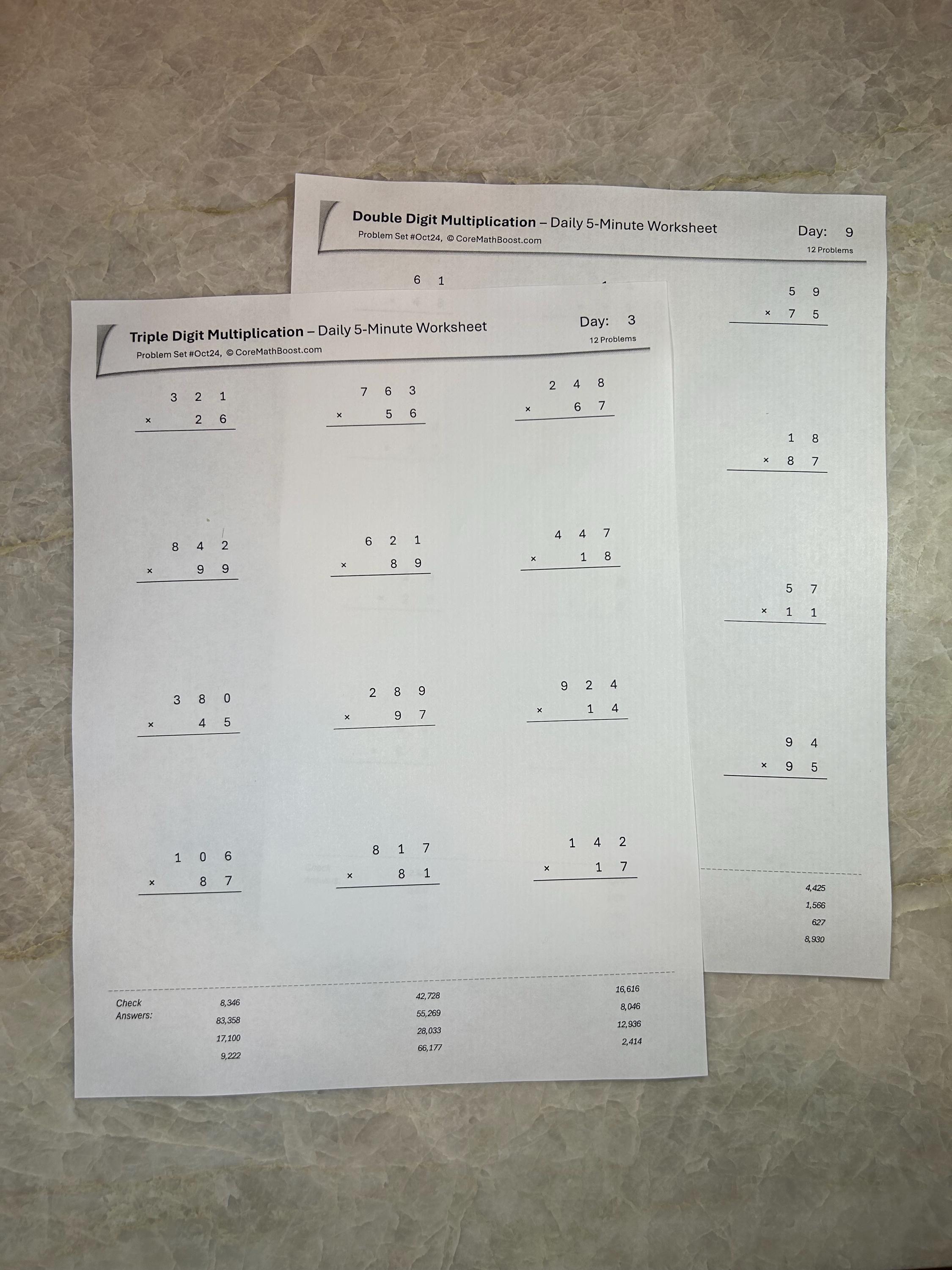 Daily 5-minute Multiplication Worksheets - Bonus: Triple & Double Digit ...