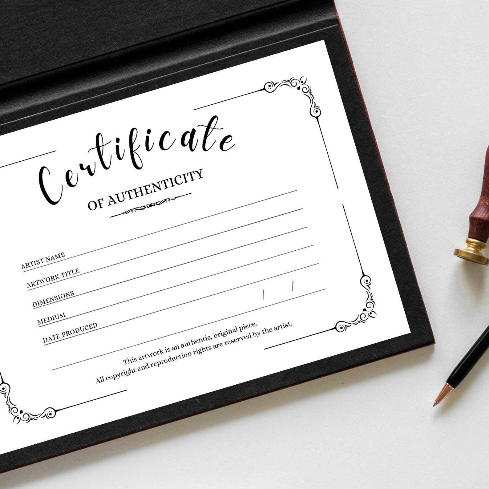 Printable COA Template Art Certificate Authenticity Original Art ...