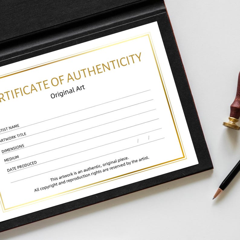 Modern Minimal Gold Certificate of Authenticity. Printable COA Template ...
