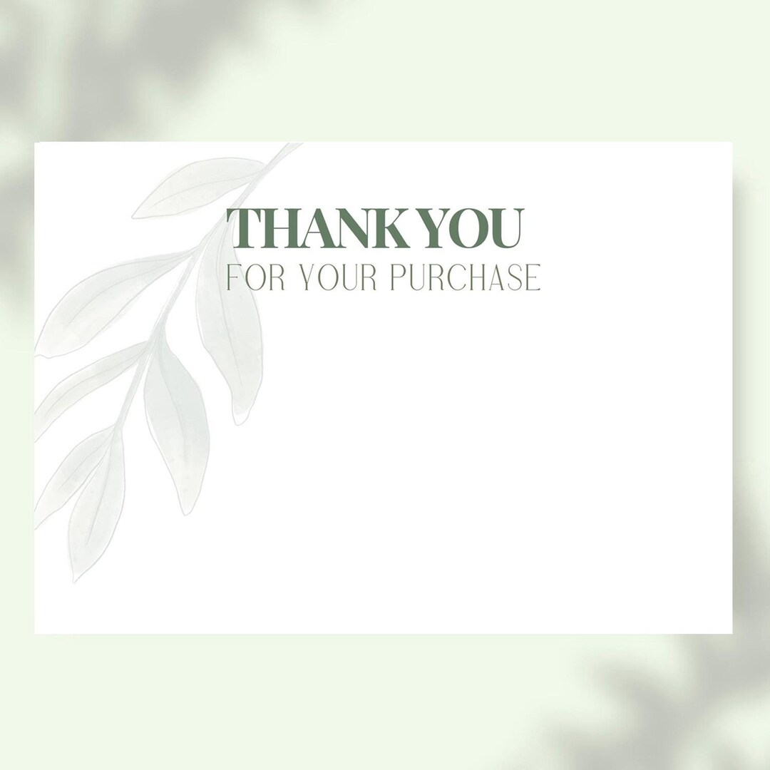 Thank You Note Digital Printable Leaf Design Thank You Note Business ...