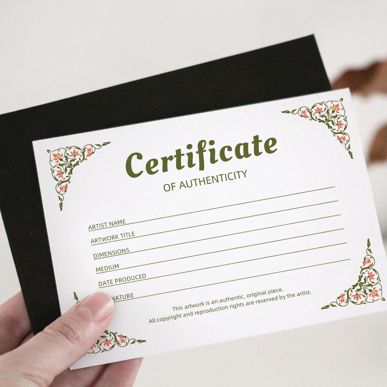 Modern Certificate of Authenticity Printable COA Template Artist ...