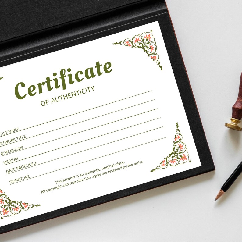 Modern Certificate of Authenticity Printable COA Template Artist ...