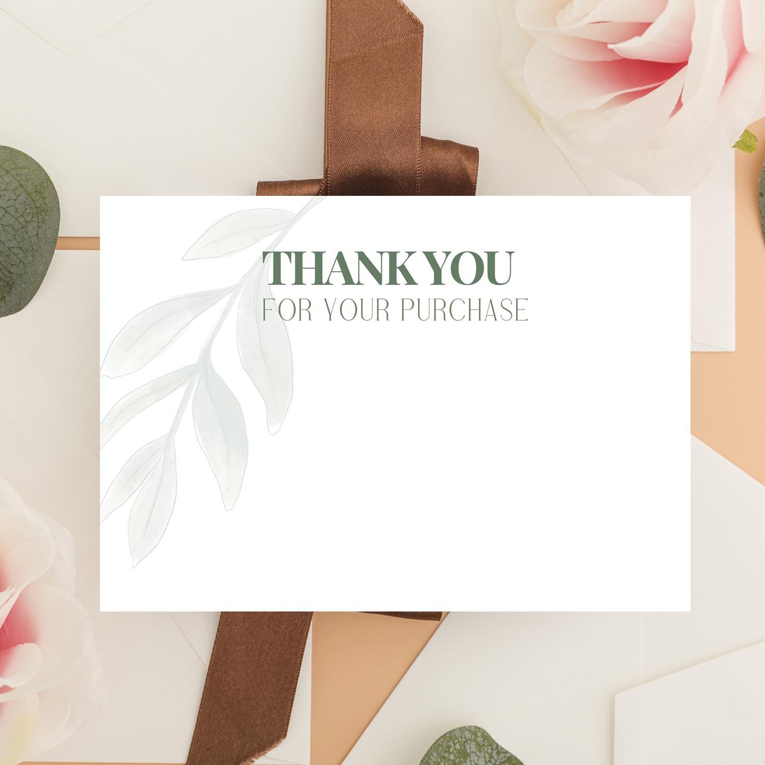 Thank You Note Digital Printable Leaf Design Thank You Note Business ...