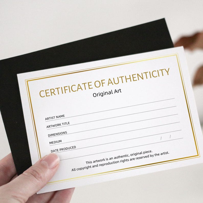 Modern Minimal Gold Certificate of Authenticity. Printable COA Template ...