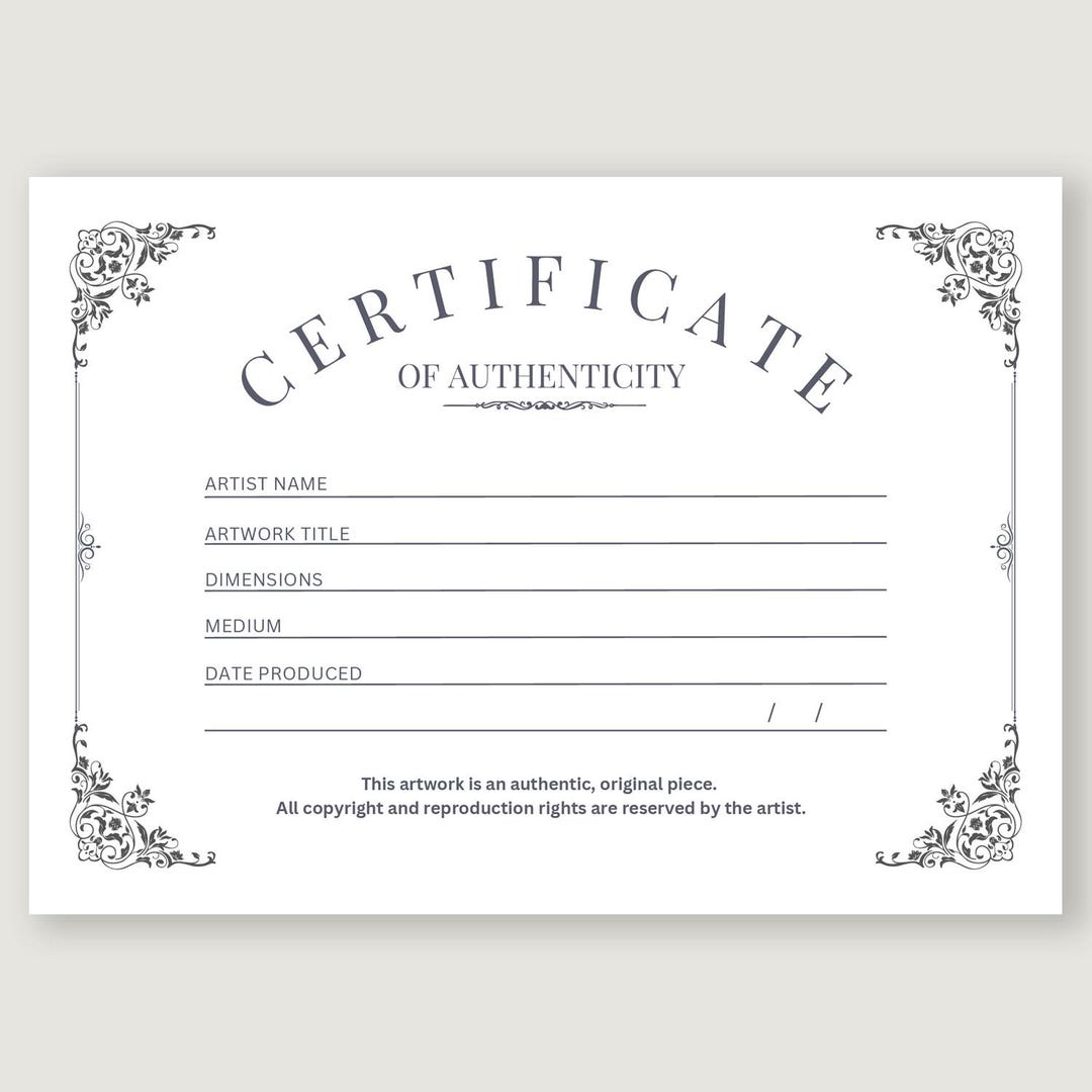 Printable Certificate of Authenticity Template. Original Art Coa ...
