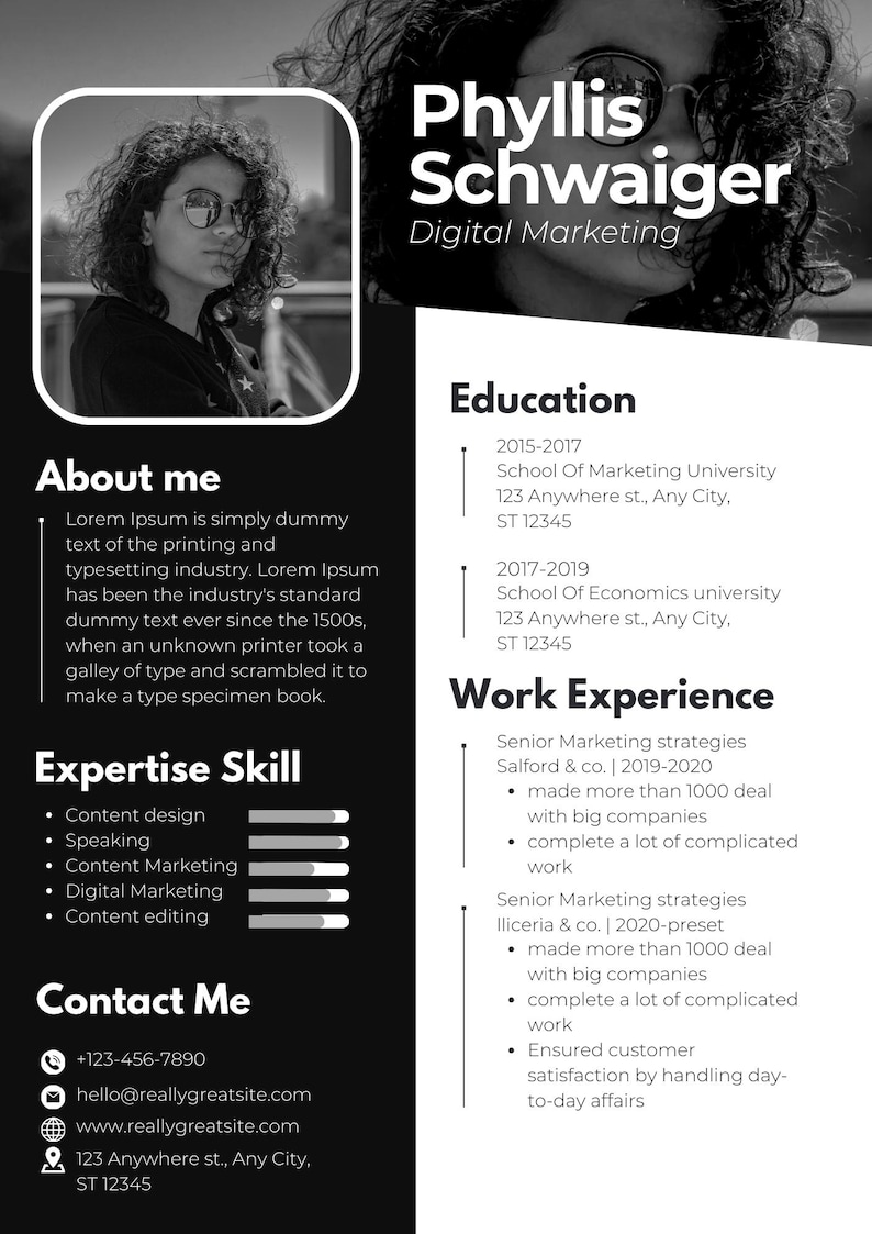 Professional Resume Template Canva: Modern CV With Photo (instant ...