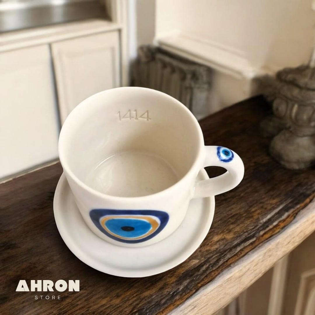 Porcelain Evil Eye Coffee Cup - Gold Accented Protection Mug - Etsy