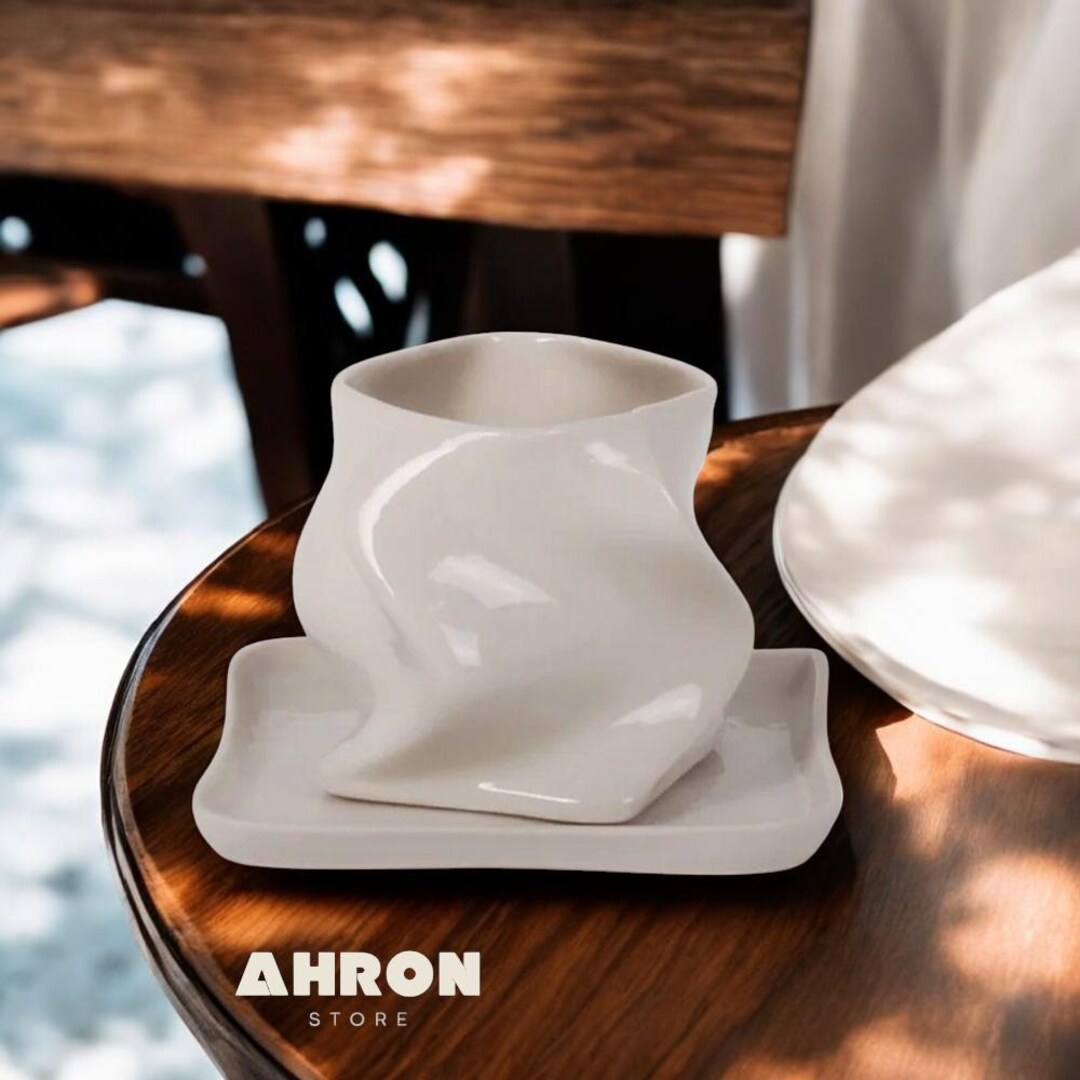 Patara Turkish Coffee Cup and Square Plate Set - Unique Handcrafted ...