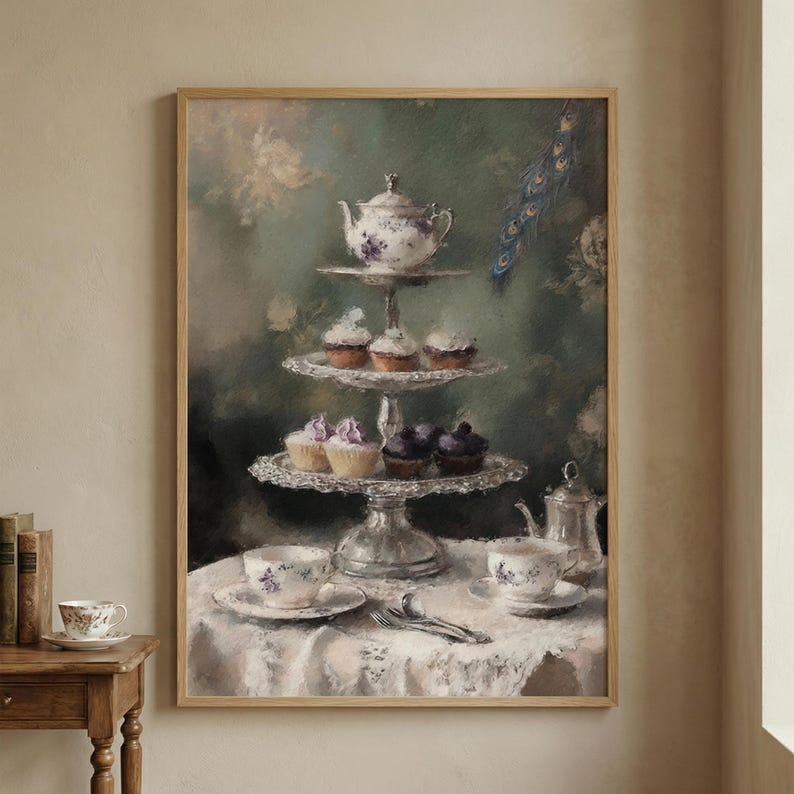Vintage Tea Party Still Life Art Print, Cottagecore Kitchen Decor ...