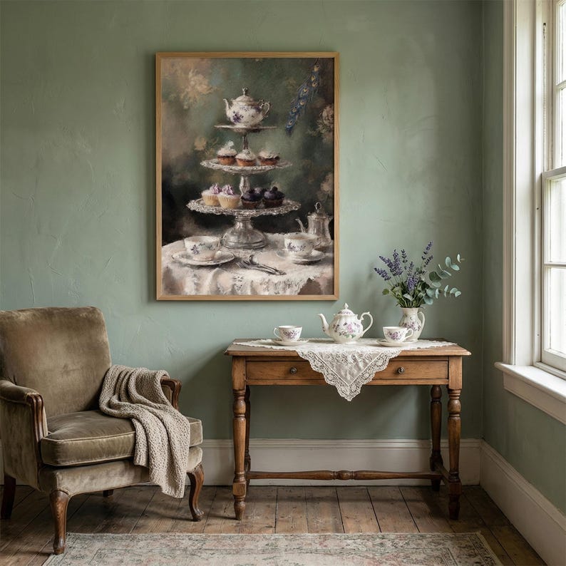 Vintage Tea Party Still Life Art Print, Cottagecore Kitchen Decor ...