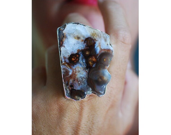 SOLD Dollybird Botryoidal Fire Agate Statement Ring Sz 9 - Etsy