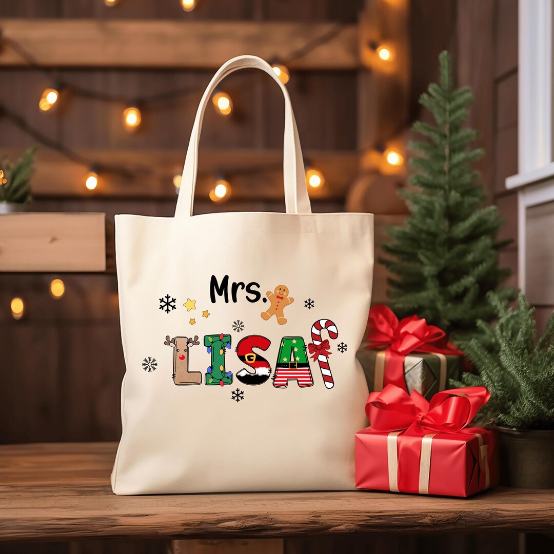 Christmas Teacher Tote Bag, Custom Christmas Teacher Tote Bag, Teacher ...