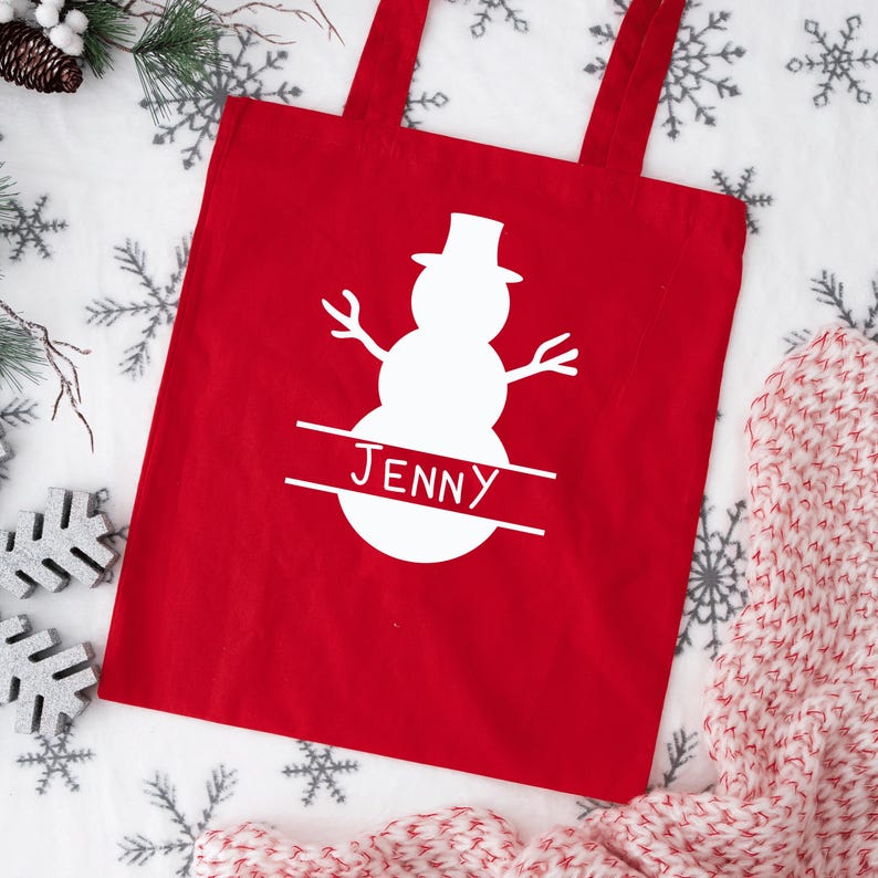 Personalised Snowman Tote Bag, Snowman Christmas Tote Bag, Christmas ...