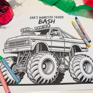 Kids Monster Truck Birthday Coloring Sheets - Etsy