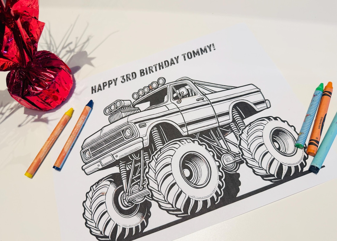 Kids Monster Truck Birthday Coloring Sheets - Etsy