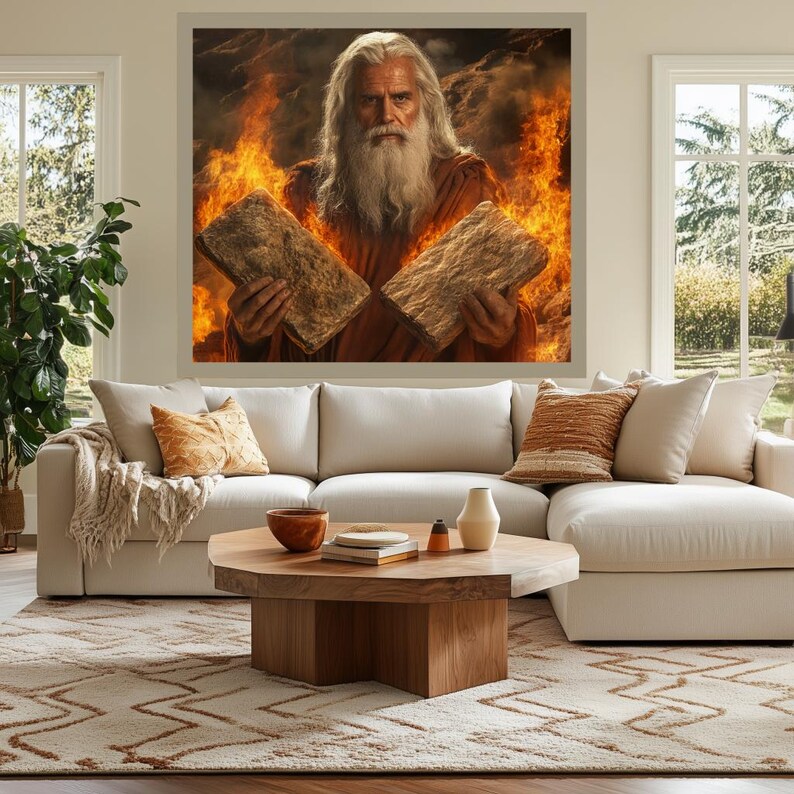 Moses Ten Commandments Wall Art Biblical Scene Canvas Print Religious ...