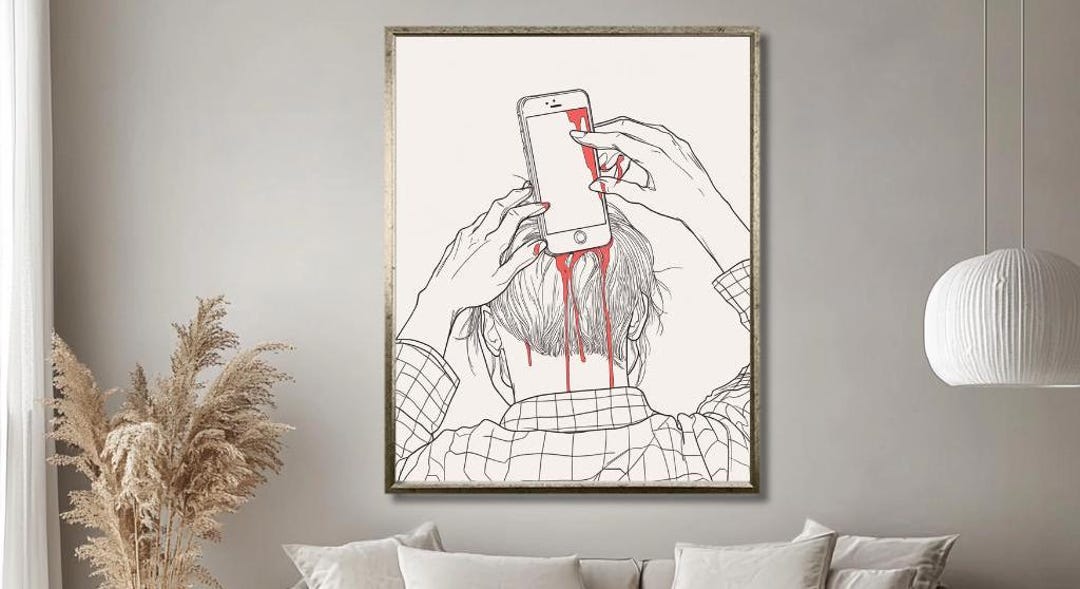 Thought-provoking Smartphone Addiction Canvas Wall Art - Minimalist ...