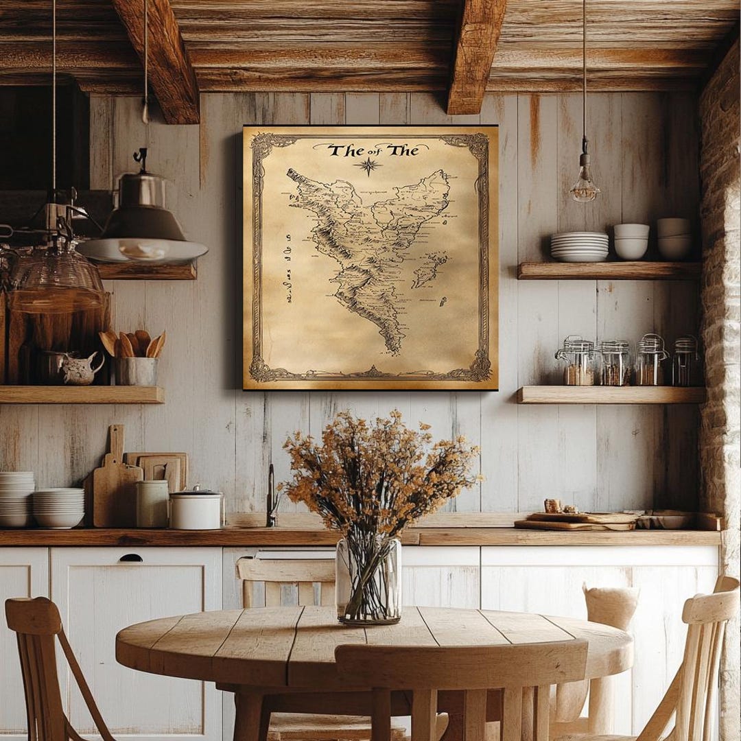 Vintage Fantasy Map Canvas Art Antique-style Map of Imaginary Isle ...