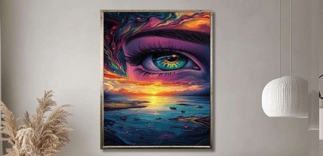 Dreamlike Eye and Ocean Sunset Canvas Print Surreal Wall Art With ...