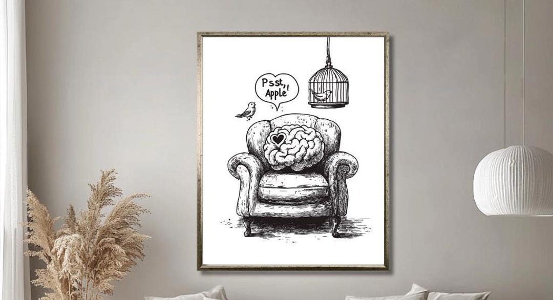 Whimsical Brain in Armchair Canvas Wall Art Black and White Surreal ...