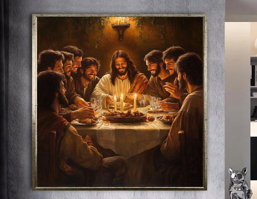 Last Supper Wall Art | Candlelit Gathering Canvas Print | Sacred Moment ...