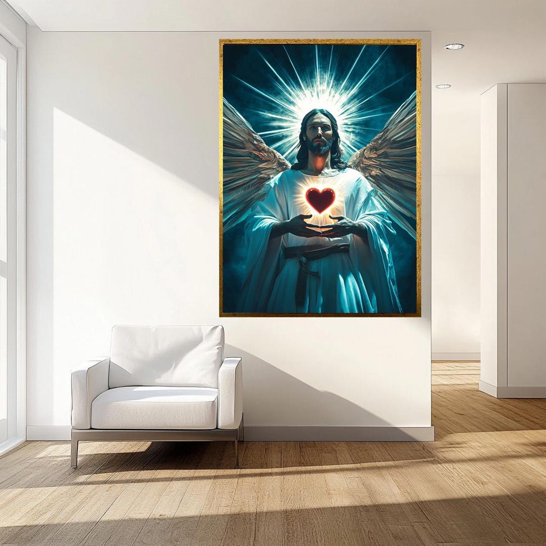 Sacred Heart of Jesus Wall Art, Angelic Christ Canvas Print, Christian ...
