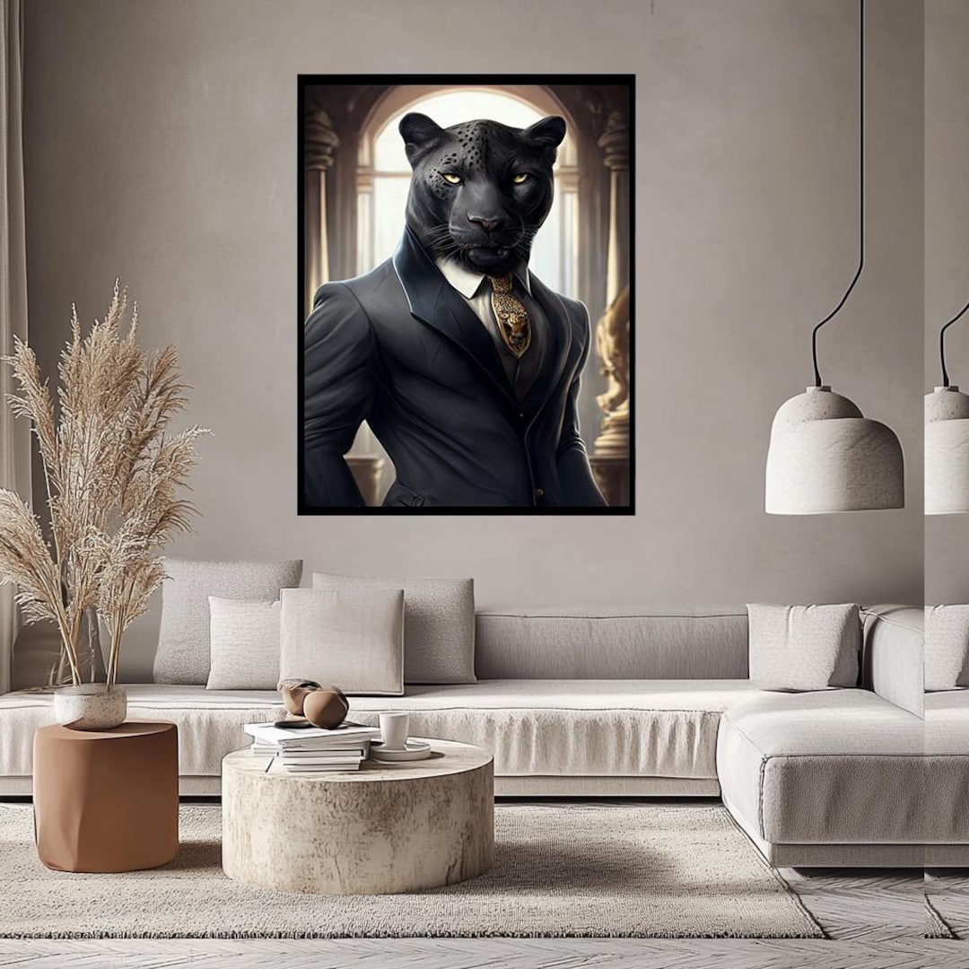 Elegant Black Panther in Suit Canvas Print Anthropomorphic Animal Art ...